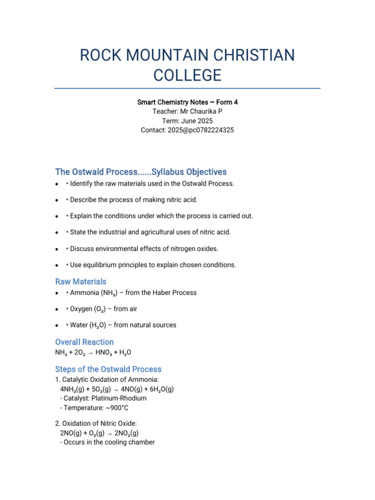 Ostwald Process Smart Notes ChaurikaP | PDF | Nitric Acid | Ammonia
