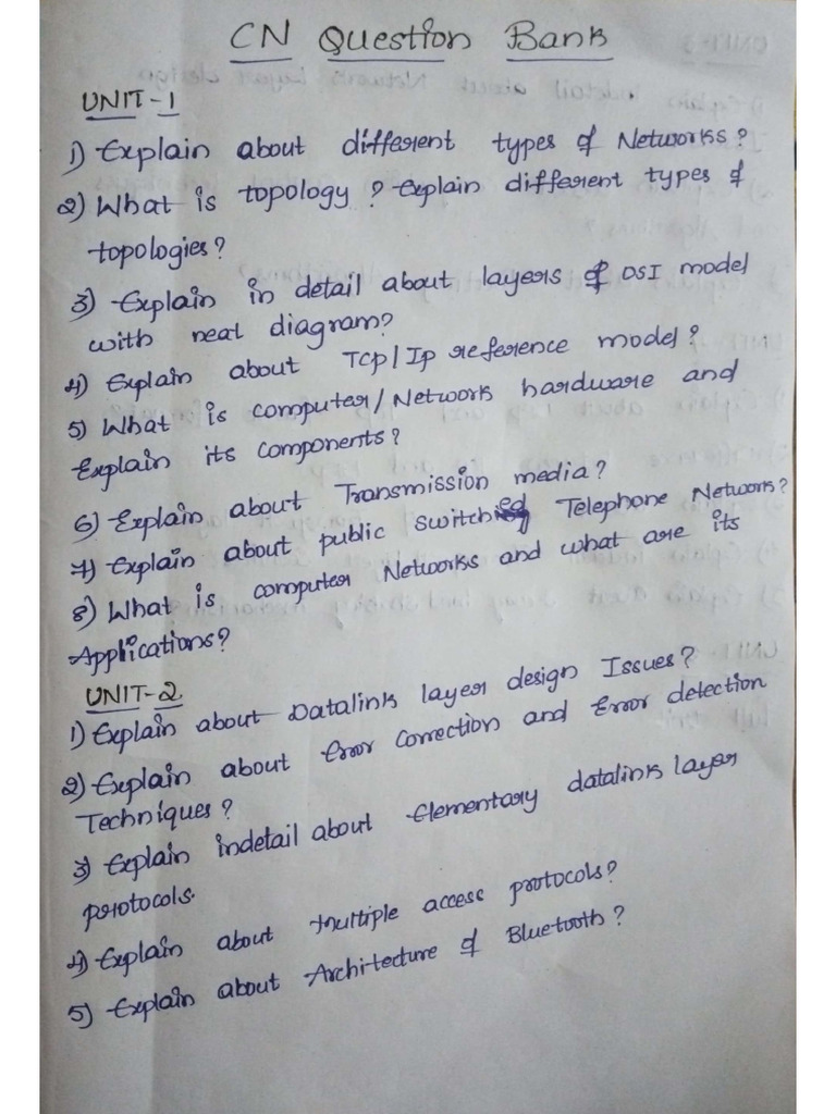 CN Semester Important Questions | PDF