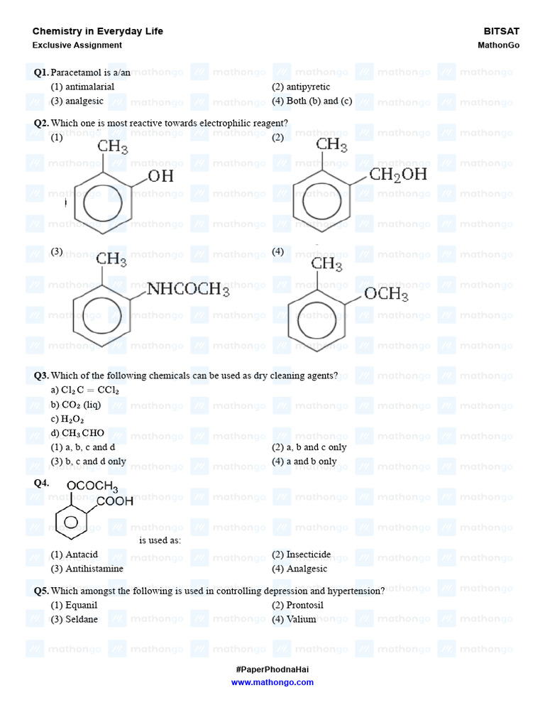 Chemistry in Everyday Life Quiz | PDF | Analgesic | Aspirin