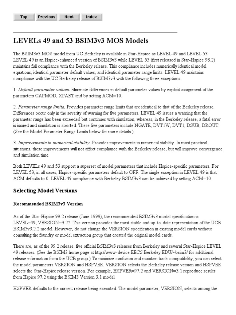 Levels 49 and 53 Bsim3v3 Mos Models | PDF | Spice | Mosfet