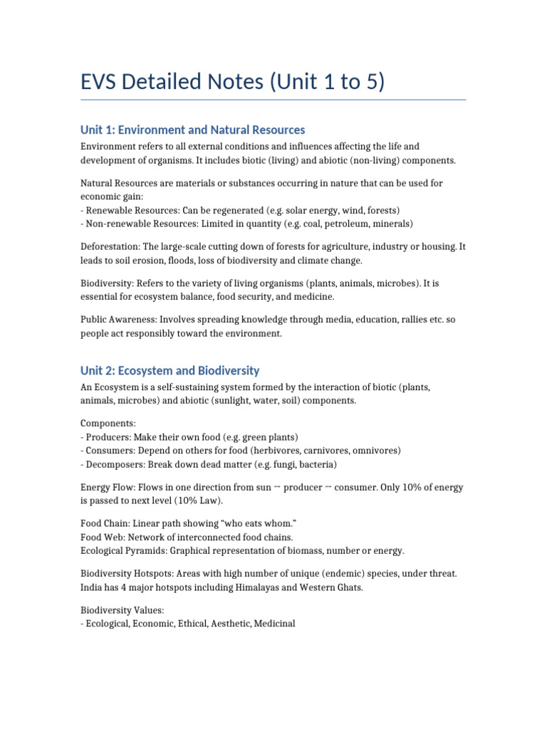 EVS Detailed Notes 20250517 015606 | PDF | Ecosystem | Pollution