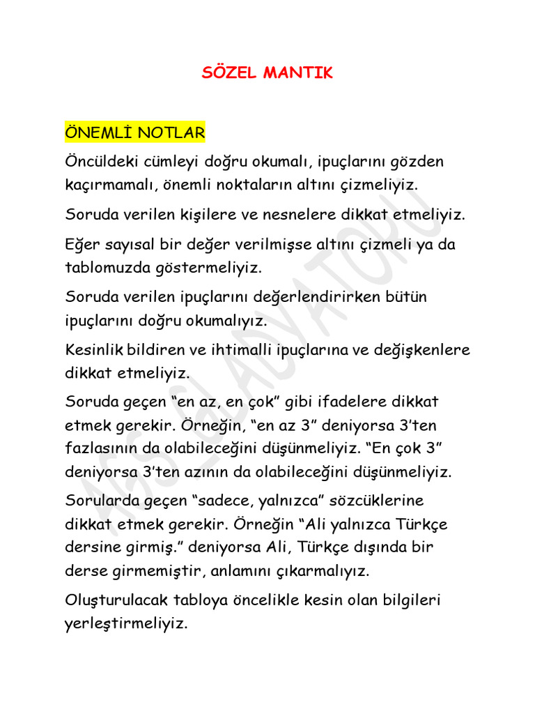 Sözel Ve Sayisal Mantik | PDF