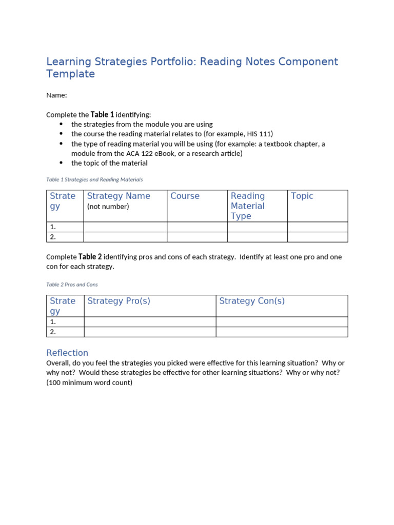 Reading Template | PDF