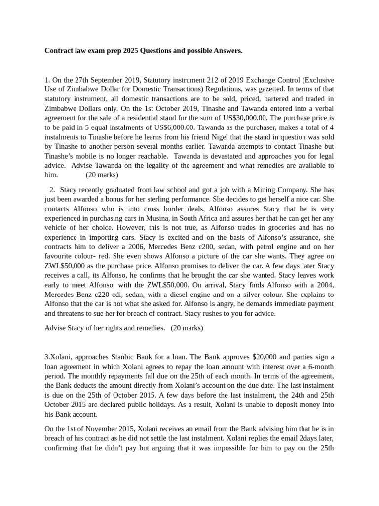 Contract Law Exam Prep 2025 Insights | PDF | Misrepresentation | Lease
