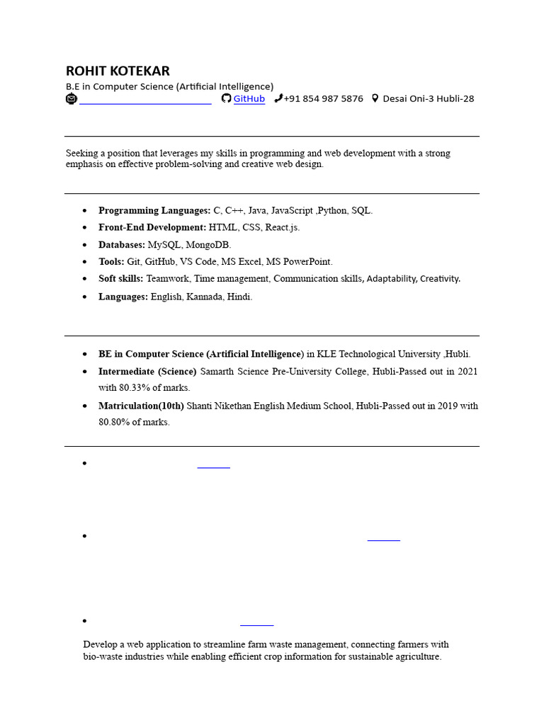 Rohit Kotekar Resume | PDF