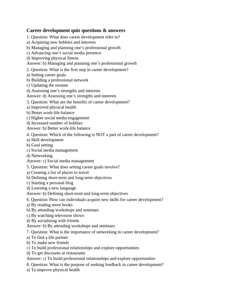 Career Development Quiz Questions | PDF | Goal Setting | Goal