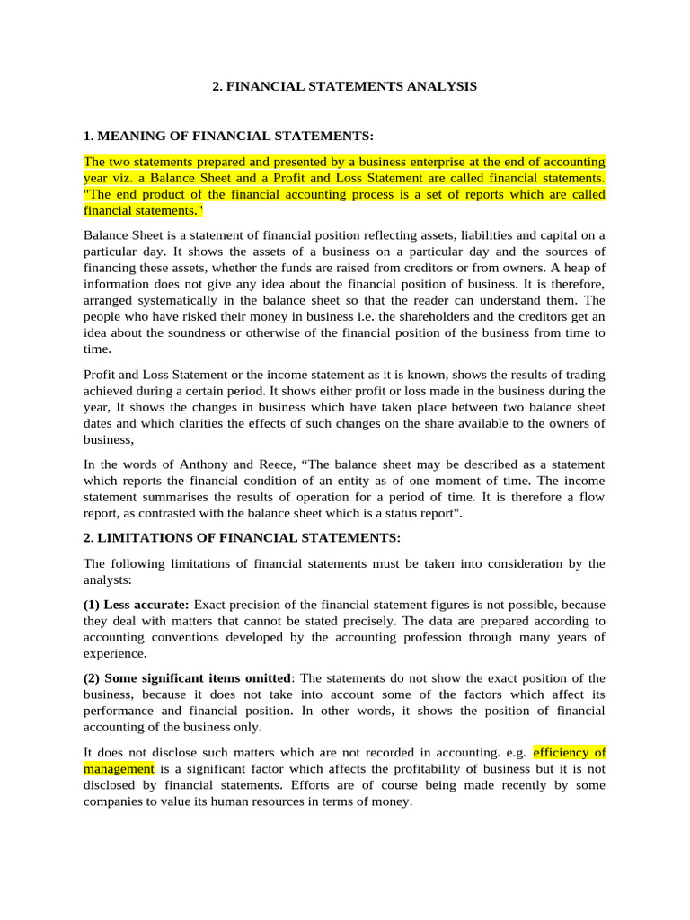 Financial Statements Analysis Overview | PDF | Balance Sheet | Income ...
