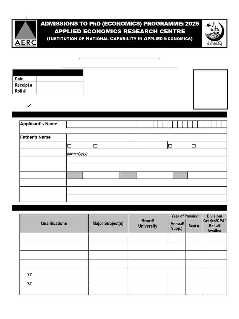 PH.D Application Form 2025 | PDF | Doctor Of Philosophy | Master's Degree