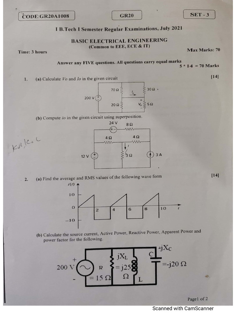 GR20 Sem-1 BEE QP | PDF