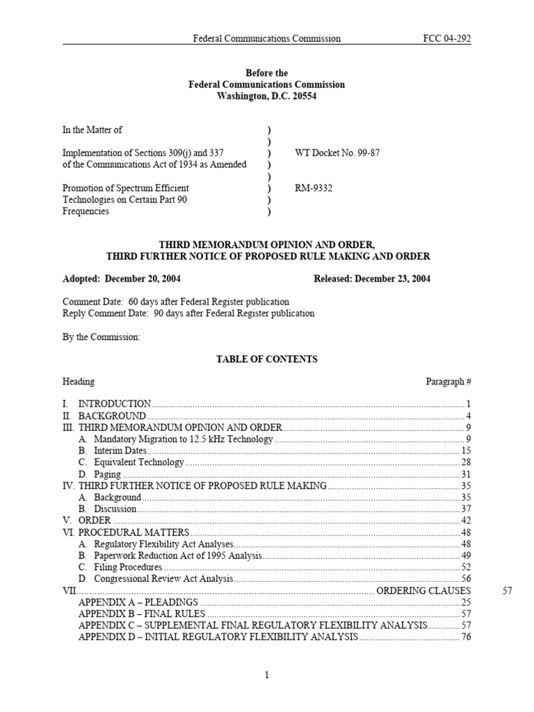 FCC 04 292a1 | PDF | Federal Communications Commission | Radio Spectrum