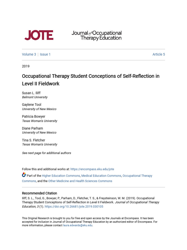 Student Self-Reflection in OT Fieldwork | PDF | Qualitative Research ...