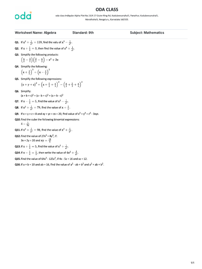 Algebra Identities WS | PDF