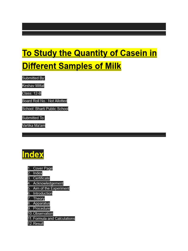 Keshav Project Chemistry | PDF | Milk