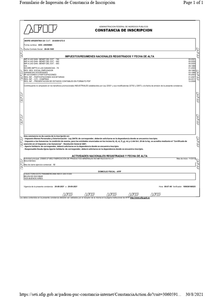 Constancia de Inscripcion Afip | PDF | Impuestos | Finanzas del gobierno
