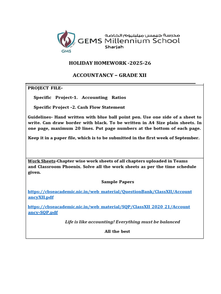 Class 12 Accountancy Project Guidelines | PDF