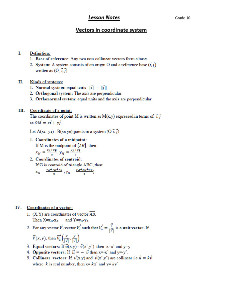 Vectors in Coordinate System 1 | PDF