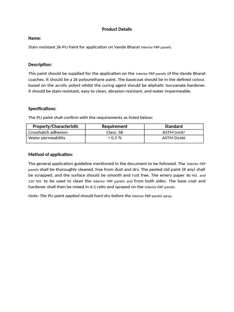 Product Details Interior FRP Panels Paints | PDF