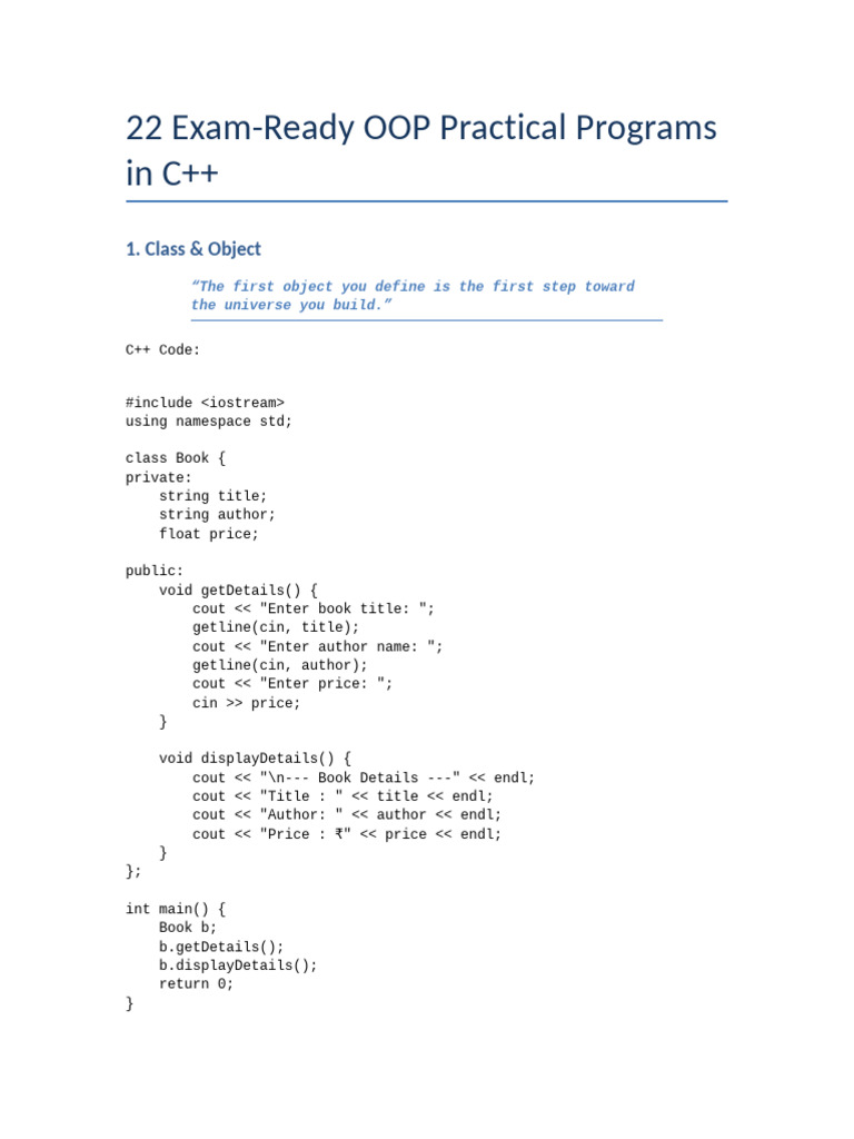OOP Practical Programs CPP | PDF