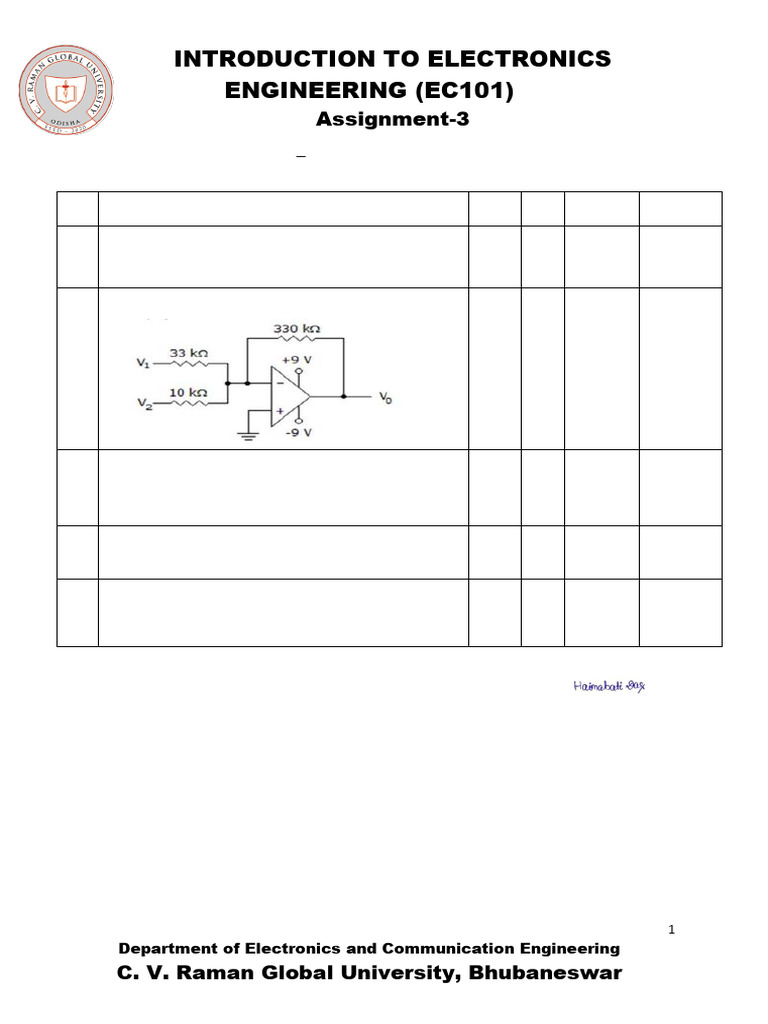 Electronics Engineering Assignment EC101 | PDF