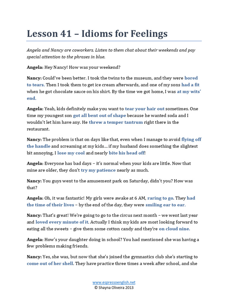 Lesson 41 - Idioms For Feelings | PDF | Idiom