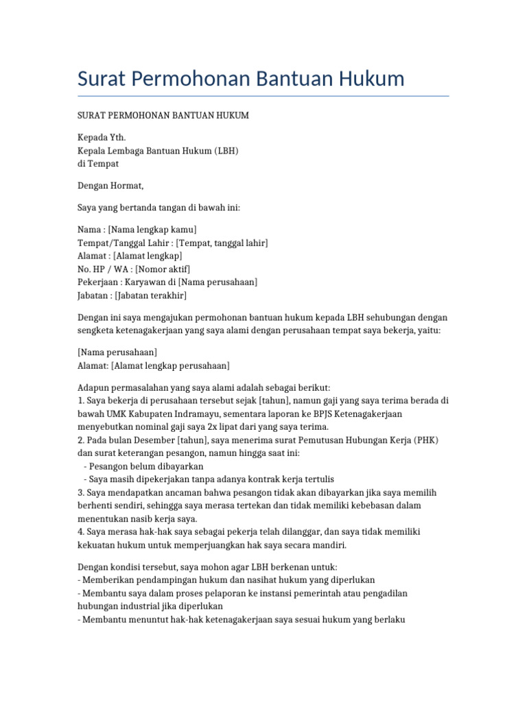 Surat Permohonan Ke LBH | PDF