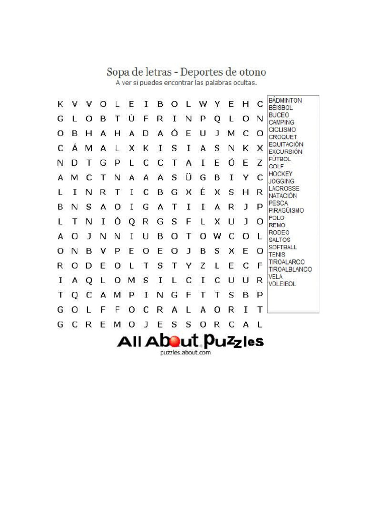 Sopa de Letras Deportes de Otoño | PDF