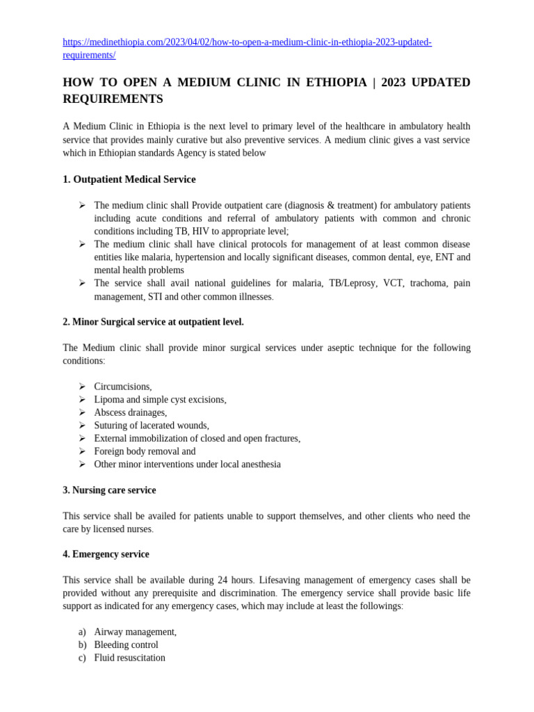 How To Open A Medium Clinic in Ethiopia 2023 Updated Requirements | PDF | Wound | Surgery