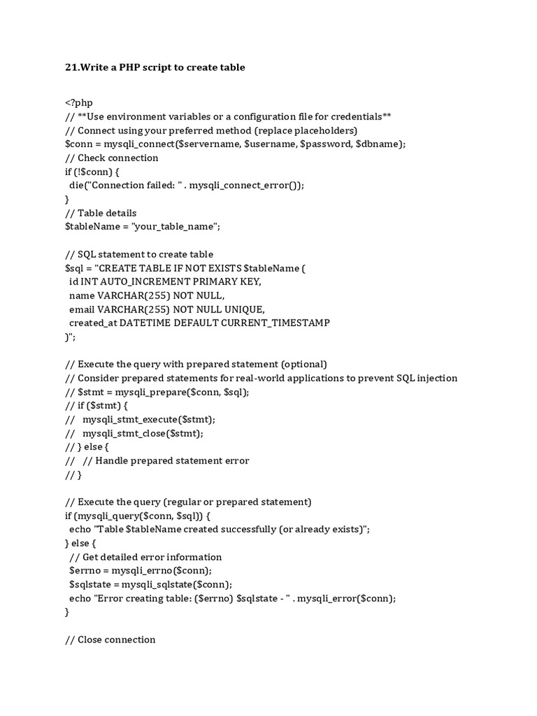 21.write A PHP Script To Create Table | PDF