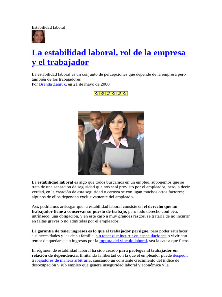 Estabilidad Laboral: Roles y Factores Clave | PDF | Empleo | Desempleo