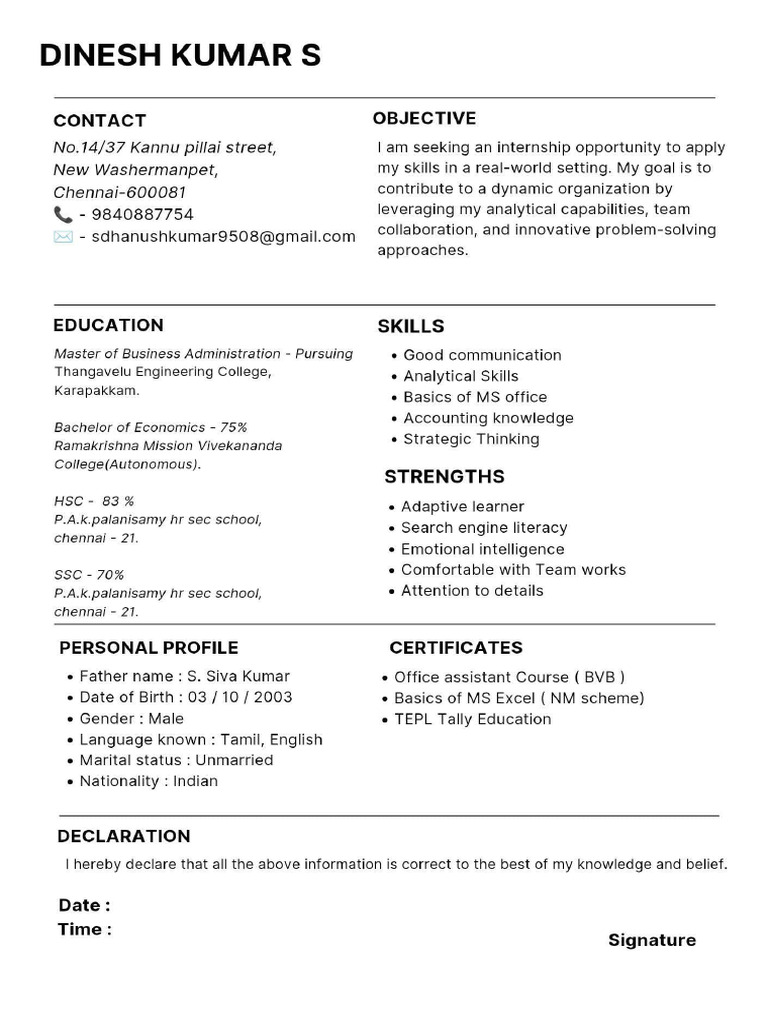 Dinesh Kumar S Resume | PDF