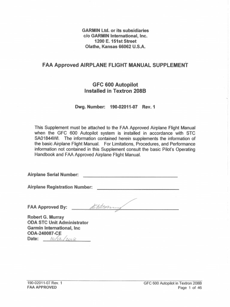 Garmin GFC 600 FAA Notes | PDF | Aviation | Aircraft