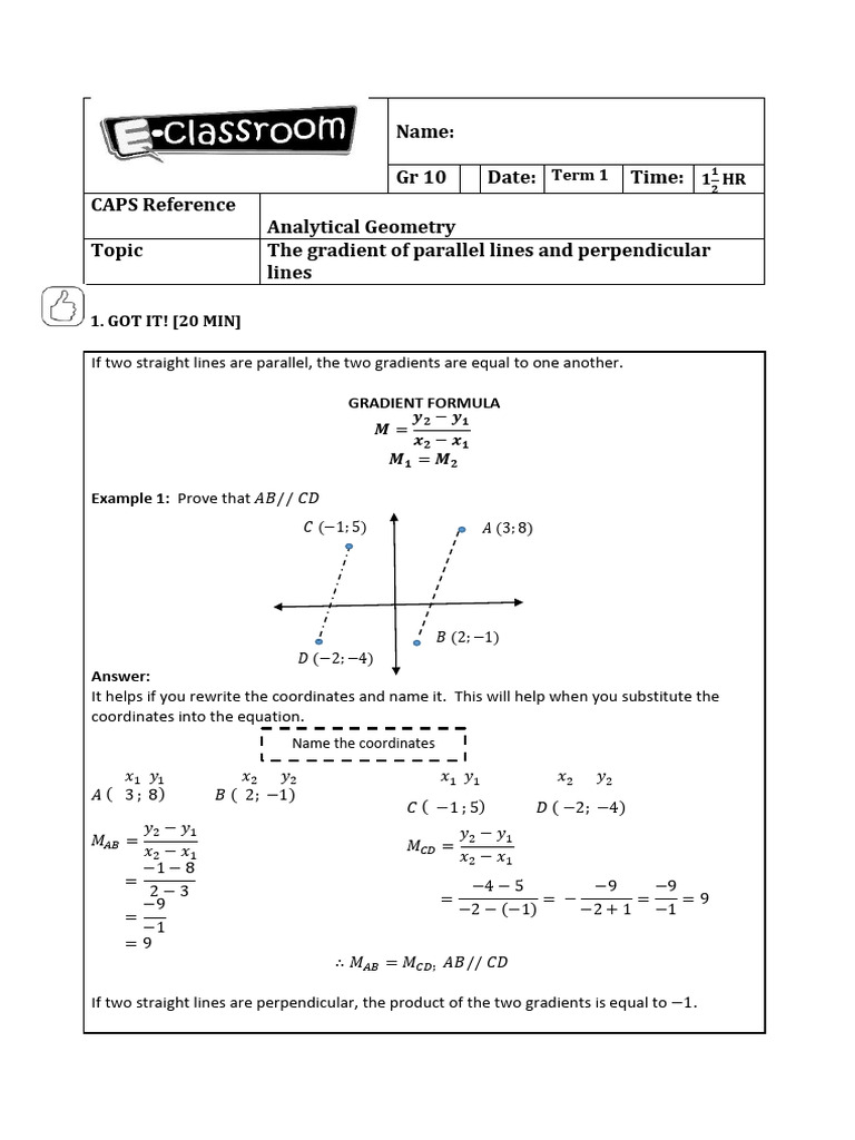 Gr10t3 Analytical Geometry Gradient Parallel Lines Perpendicular Lines | PDF | Line (Geometry ...