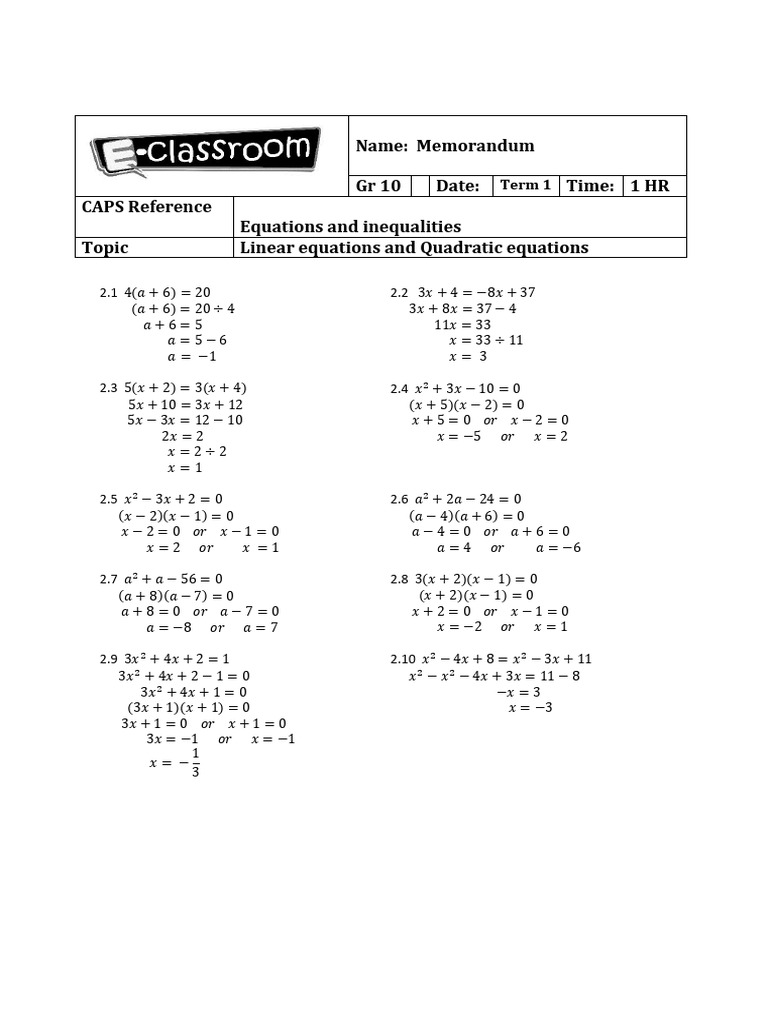 Linear and Quadratic Equations Guide | PDF