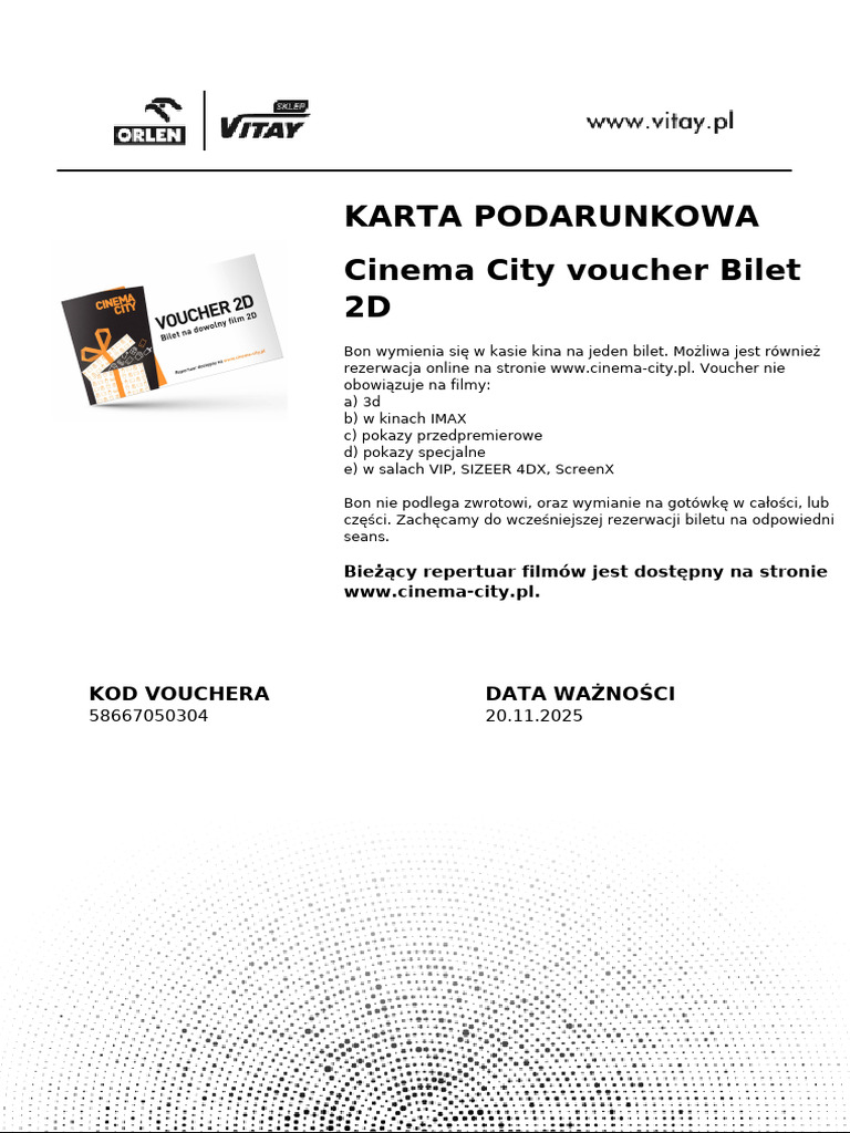Cinema City Voucher Bilet 2D - 762077 - 2 | PDF