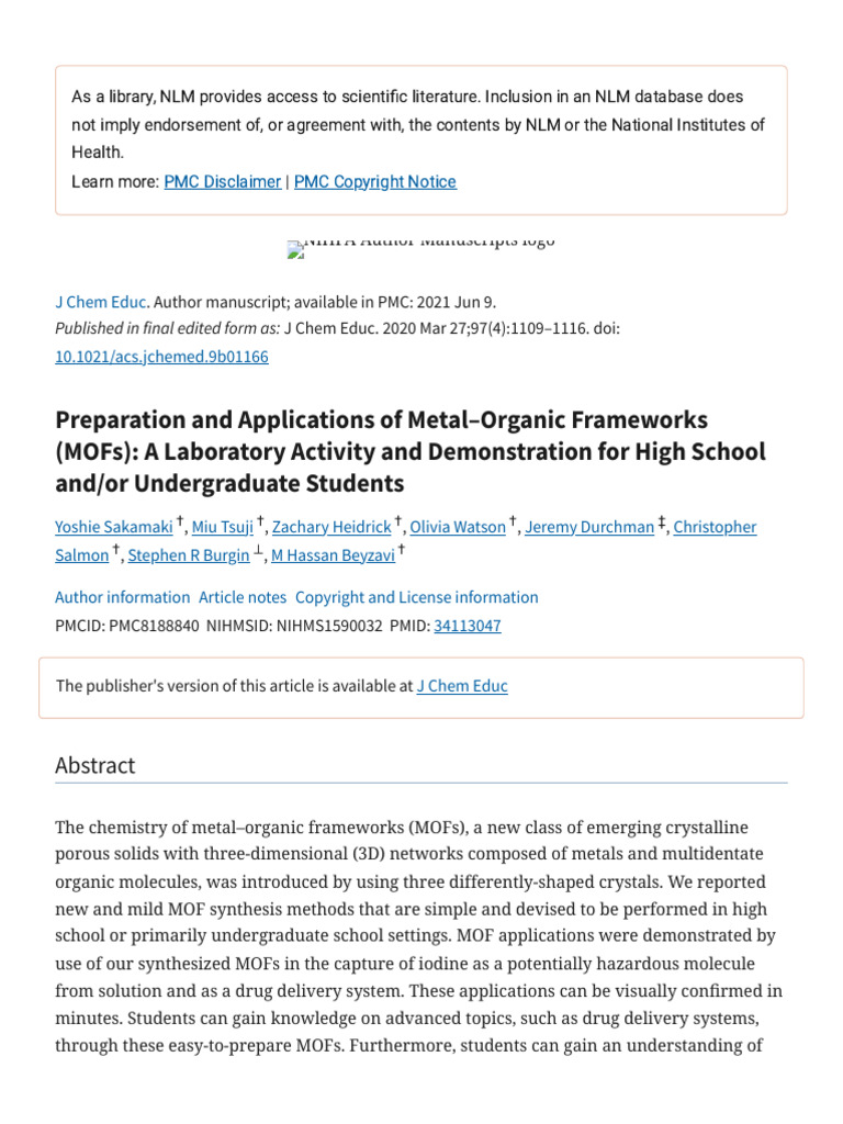 Preparation and Applications of MOFs | PDF | Transmission Electron ...