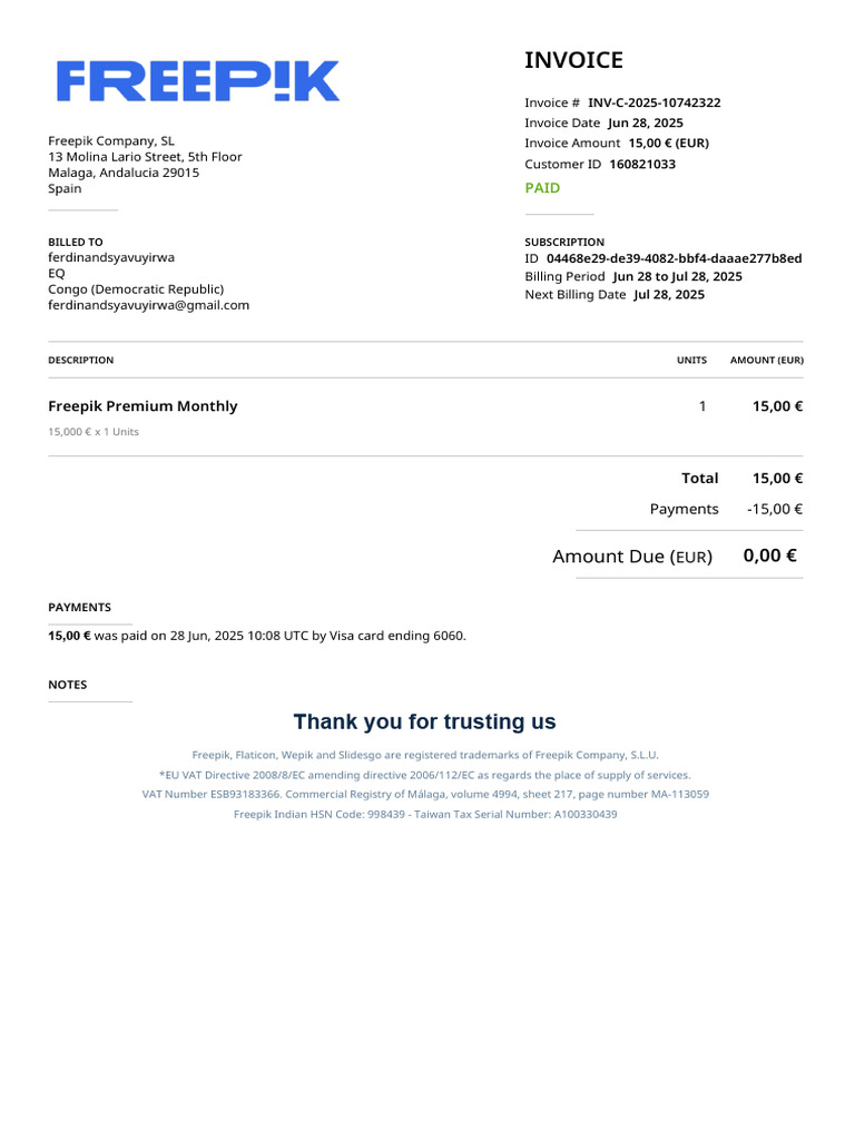 Freepik Invoice INV-C-2025-10742322 | PDF | Invoice | Payments