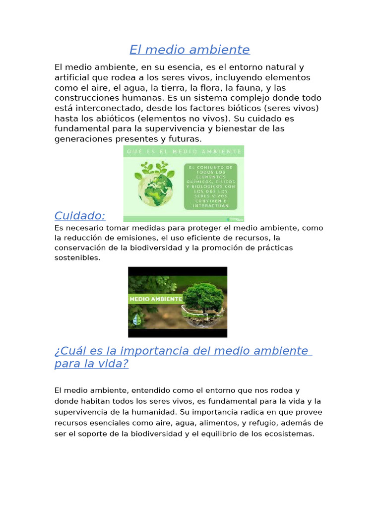 Importancia del medio ambiente y su cuidado | PDF