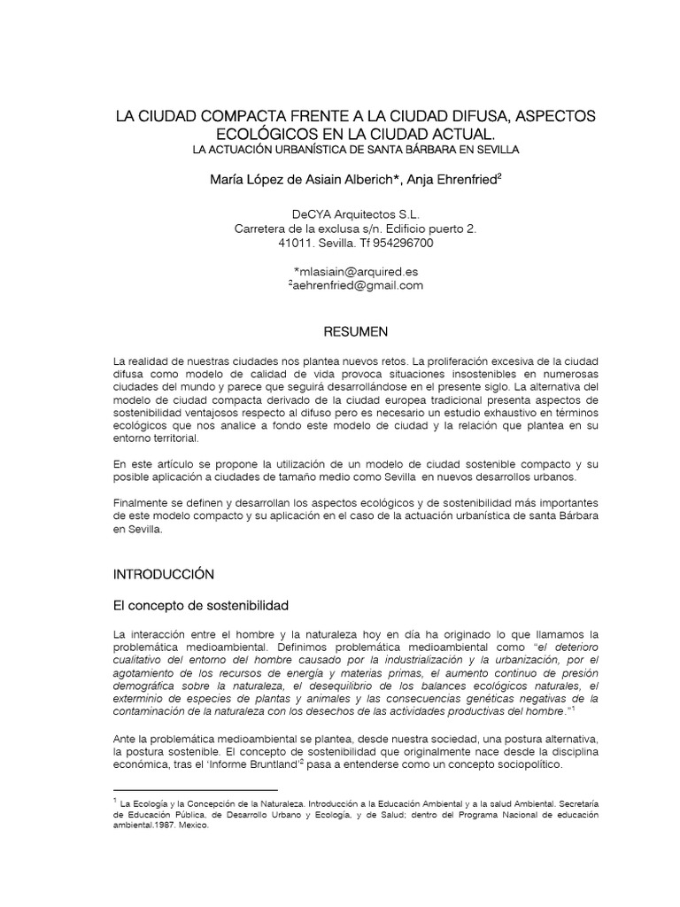 La Ciudad Compacta Frente A La Ciudad Difusa, Aspectos Ecológicos en La ...