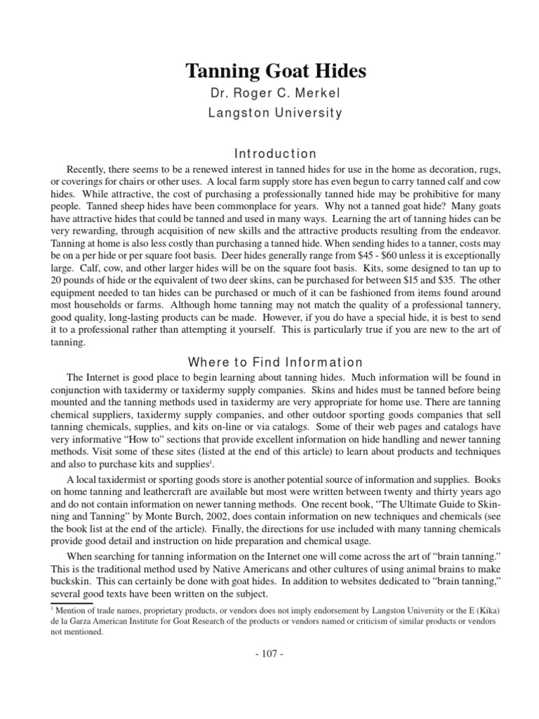 Tanning Goat Hides: Dr. Roger C. Merkel Langston University | PDF | Leather | Food Preservation