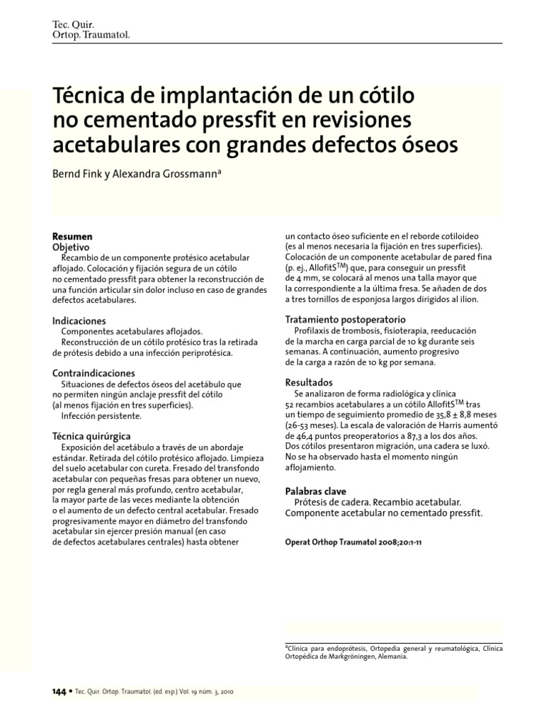 Técnica de Implantación de Un Cótilo No Cementado Pressfit en ...