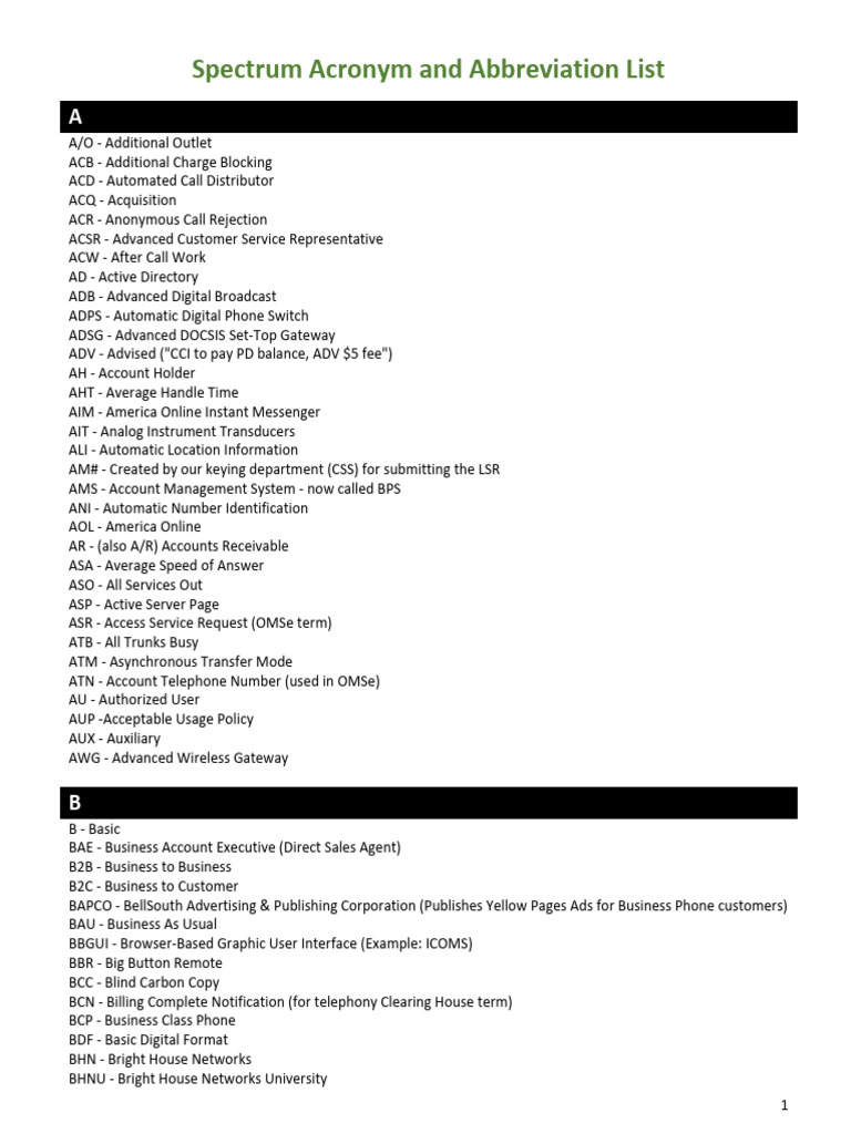 Spectrum Acronyms and Abbreviations Guide | PDF | Fiber To The X | Internet