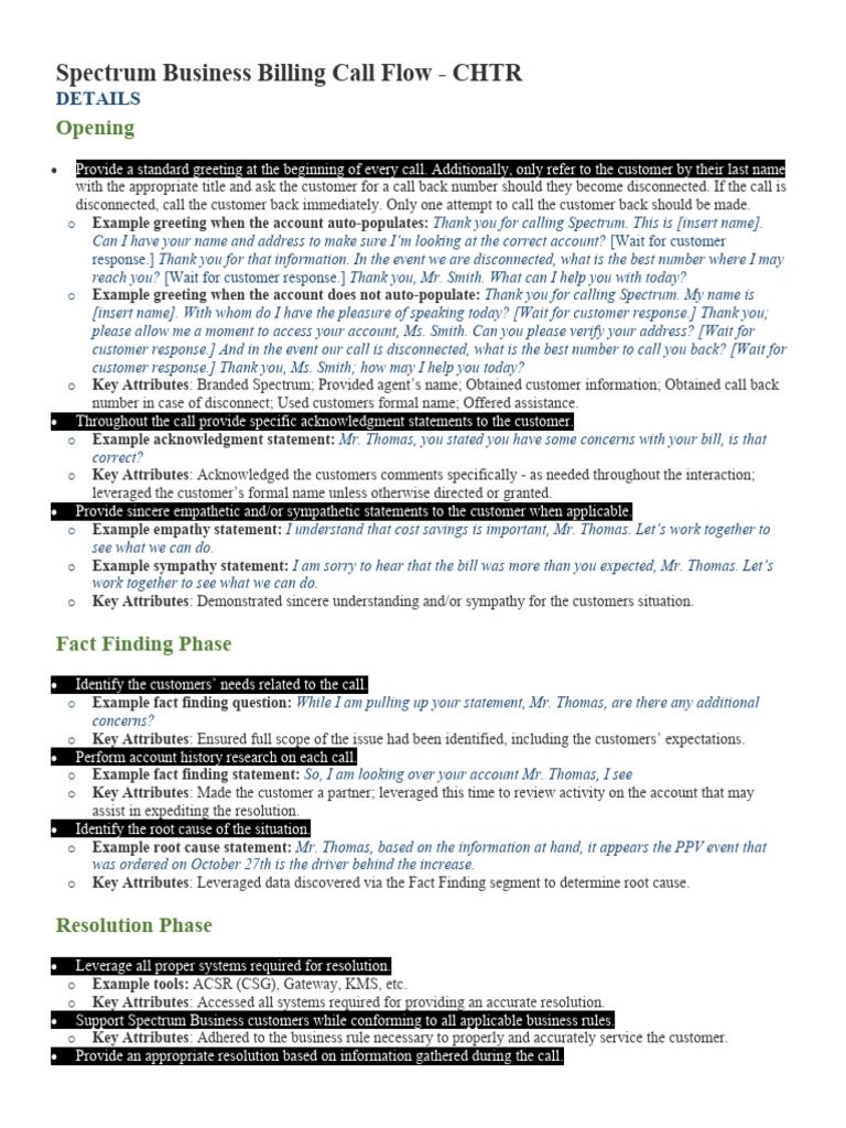 Spectrum Business Billing Call Flow | PDF