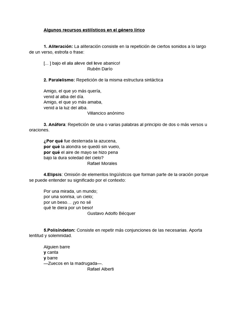 Recursos estilísticos en la lírica | PDF