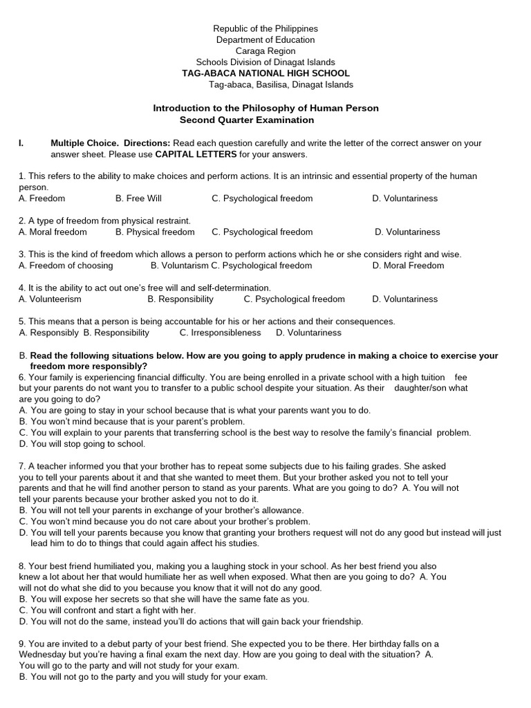 Grade 12 PHILOSOPHY Second Quarter | PDF | Self Awareness | Bullying