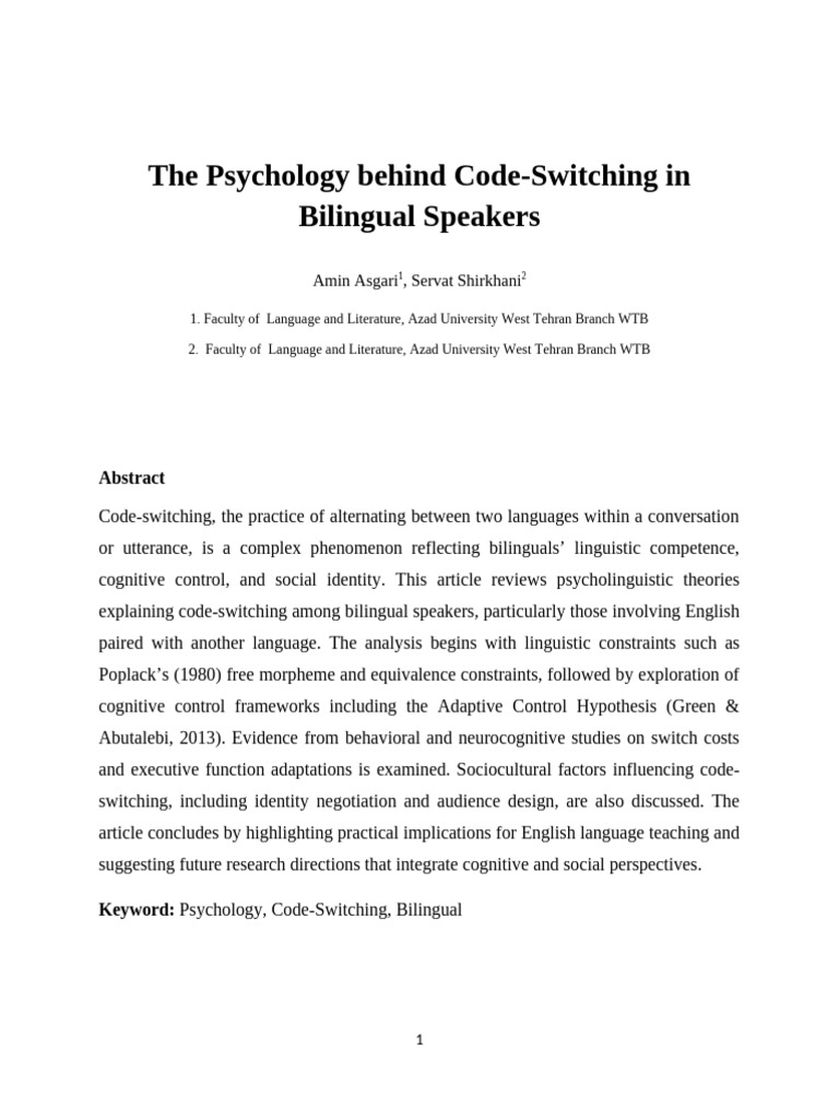 Psychology of Code-Switching in Bilinguals | PDF | Multilingualism ...