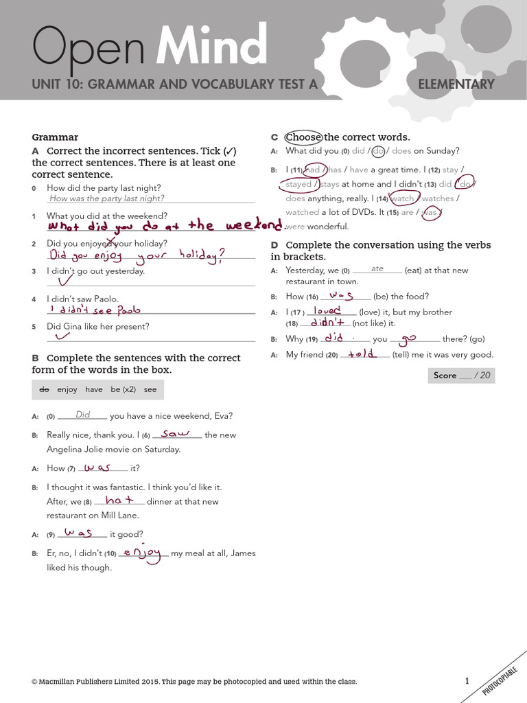Grammar and Vocabulary Test Unit10 250619 102834 | PDF | Grammar ...