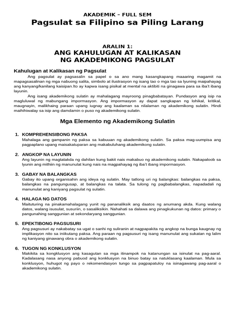 FSPL HANDOUTS Aralin 1 13 | PDF