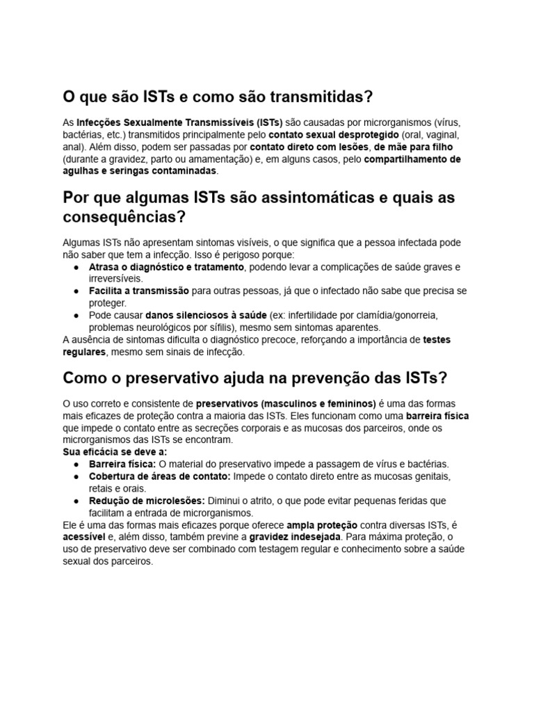 ISTs: Transmissão e Prevenção com Preservativos | PDF