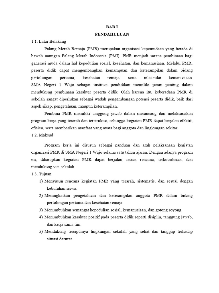 Program Kerja PMR SMA Negeri 1 Wajo | PDF
