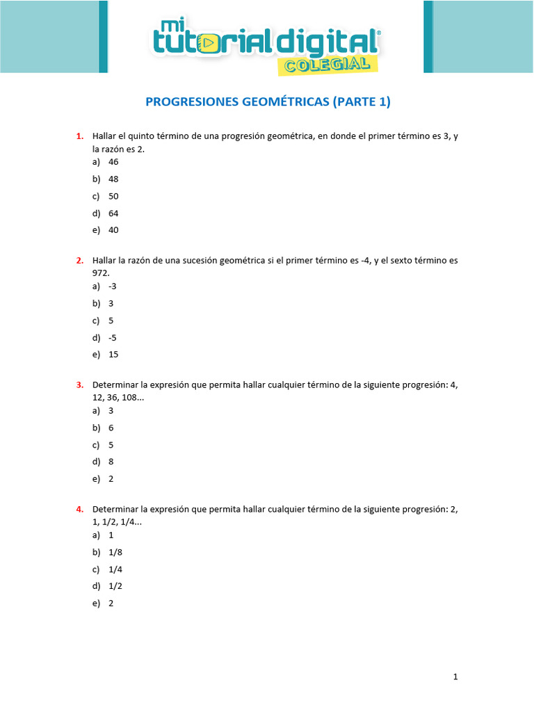 Progresion Geometrica-Ejercicios Del Libro Digital | PDF